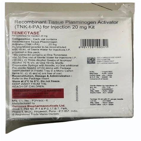20 Mg Recombinant Tissue Plasminogen Activator Tnk T Pa For Injection