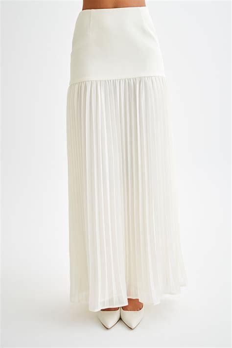 Jillian Pleated Maxi Skirt Ivory Meshki Us