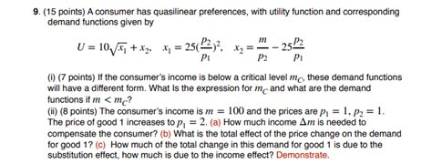 Solved 9 15 Points A Consumer Has Quasilinear