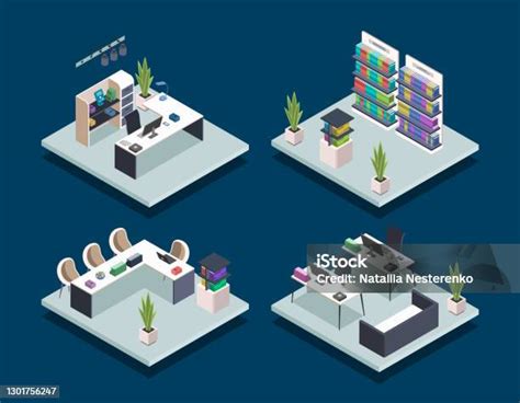 Perpustakaan Buku Modern Ilustrasi Vektor Warna Isometrik Diatur Toko