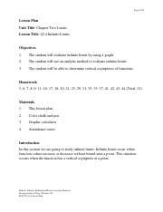 Analyzing Infinite Limits Classroom Exercises Definitions Page