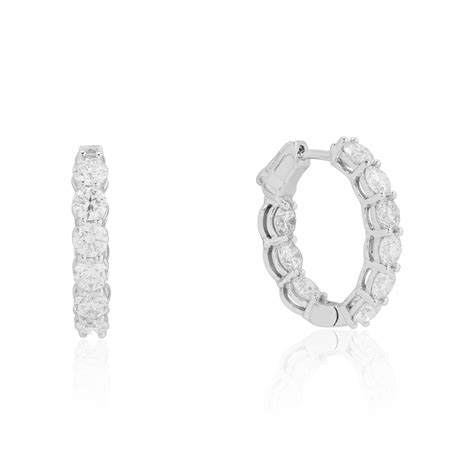 18k White Gold And Diamond Oval Hoop Earrings 3eho07525