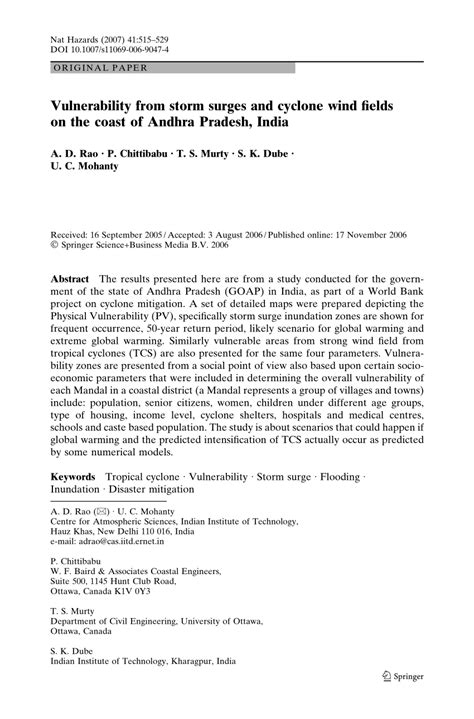 Pdf Vulnerability From Storm Surges And Cyclone Wind Fields On The