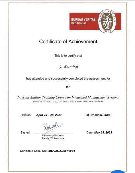 Durairaj Sekar On Linkedin Successfully Completed Ims Certified Auditor