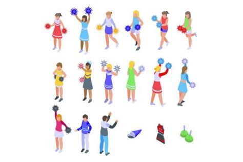 Cheerleaders Icons Set Isometric Vector Graphic By Ylivdesign