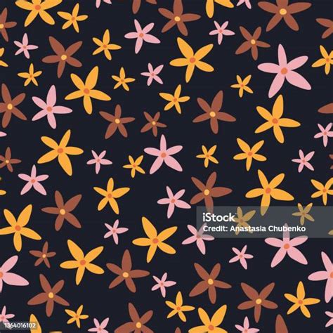 カラフルな花柄シームレスなパターン黒い背景にシームレスなイラスト イラストレーションのベクターアート素材や画像を多数ご用意
