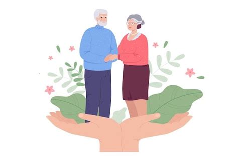 Free Vector Elderly Man And Woman On Huge Hands Flat Vector