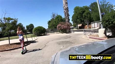 Tiny Teen On Electric Kick Scooter Rides Step And Huge Cock
