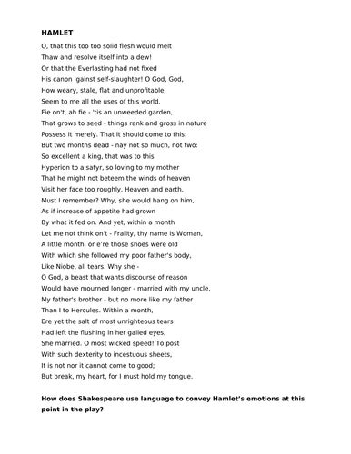 hamlet extract question teaching resources