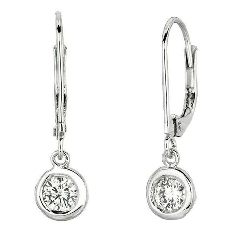 020 Carat Natural Diamond Bezel Set Earrings G Si 14k White Gold For