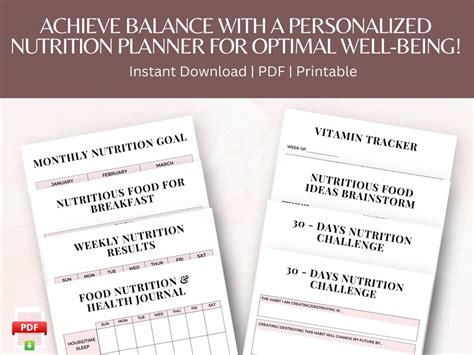 Nutrition Planner Printable Mindful Eating Planner Weekly Meal Planner