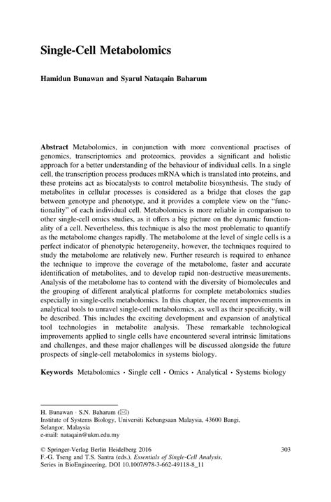 Pdf Single Cell Metabolomics