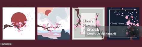 사쿠라와 봄 현대 커버 디자인 세트 벚꽃 일본 플랫 파스텔 꽃무늬 결혼식 초대 메이크업 카탈로그 브로셔 템플릿 전단지 프리젠 테이션을위한 꽃 프리미엄 벡터 템플릿 0명에
