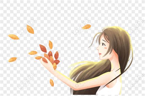 잎을 들고 소녀 Png 일러스트 무료 다운로드 Lovepik