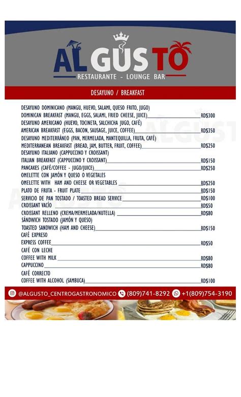 menu at al gusto de willy and emy restaurante en boca chica boca chica