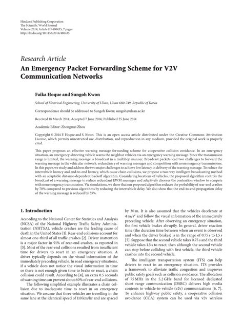 pdf an emergency packet forwarding scheme for v2v communication networks