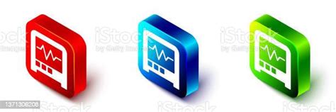 흰색 배경에 격리 된 등분 성 Seismograph 아이콘 지진 아날로그 지진 빨간색 파란색 및 녹색 사각형 버튼 벡터 지진에 대한 스톡 벡터 아트 및 기타 이미지 Istock
