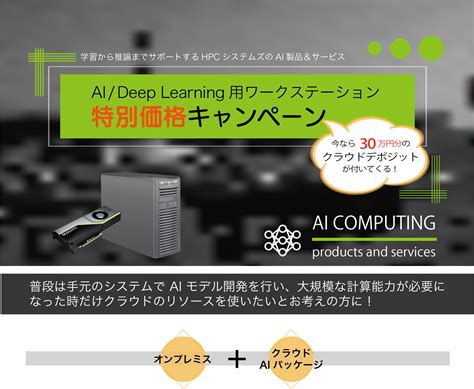 Ai Deep Learning用gpuワークステーション・クラウドデポジット付き特別価格キャンペーン Hpcシステムズはすべての研究