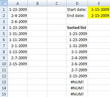 Sort Dates Within A Date Range