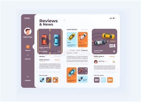 Car Reviews And News Tablet Interface Vector Template Stock Vector Illustration Of Interface
