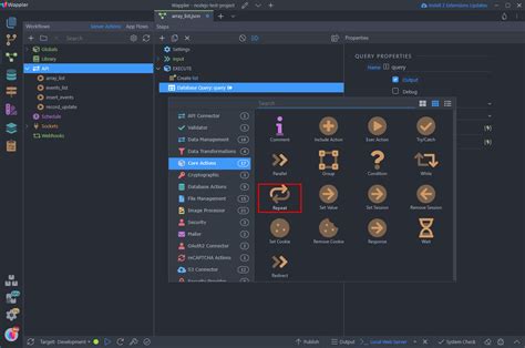 wappler documentation working with server connect array lists