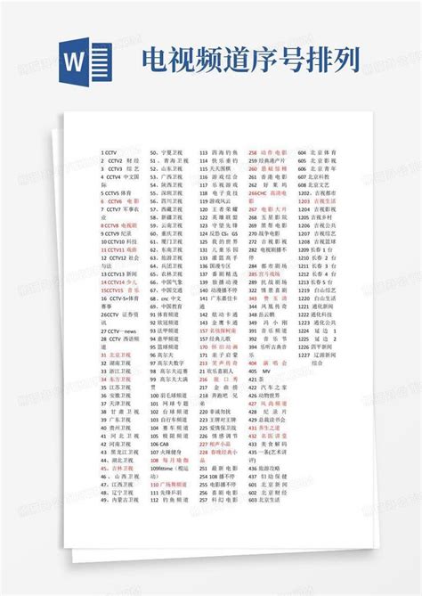 电视频道序号排列word模板下载编号lkmmjmrp熊猫办公