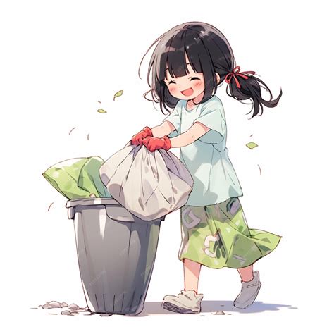Premium Photo Anime Girl With A Bag Of Garbage Generative Ai