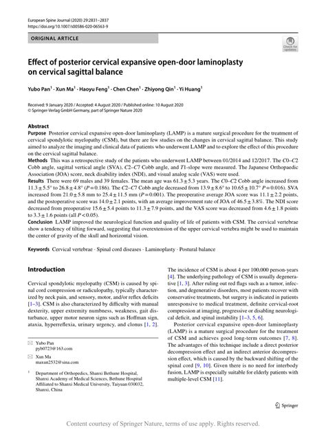 Effect Of Posterior Cervical Expansive Open Door Laminoplasty On