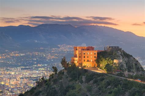 Palermo Italy Skyline In The Mountains At Dusk Stock Image Image Of