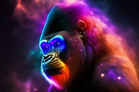 Premium Ai Image A Colorful Gorilla With A Purple Background And A