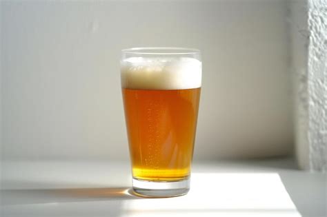 A Clear Glass Of Beer Is In Front Of A White Wall Premium Ai