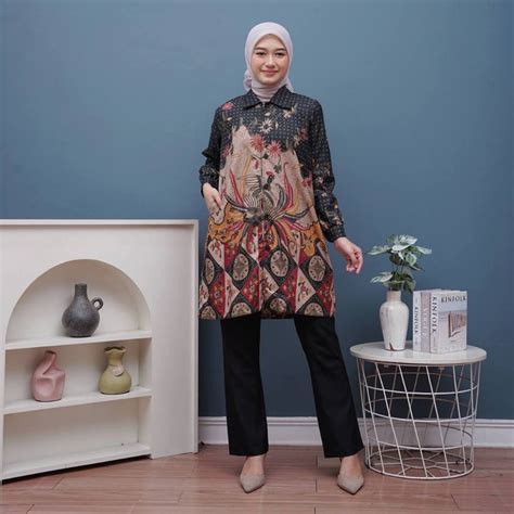 Jual TUNIK BATIK MODERN ATASAN BATIK WANITA BAJU BATIK SERAGAM RESMI KANTOR STYLE BATIK MODERN