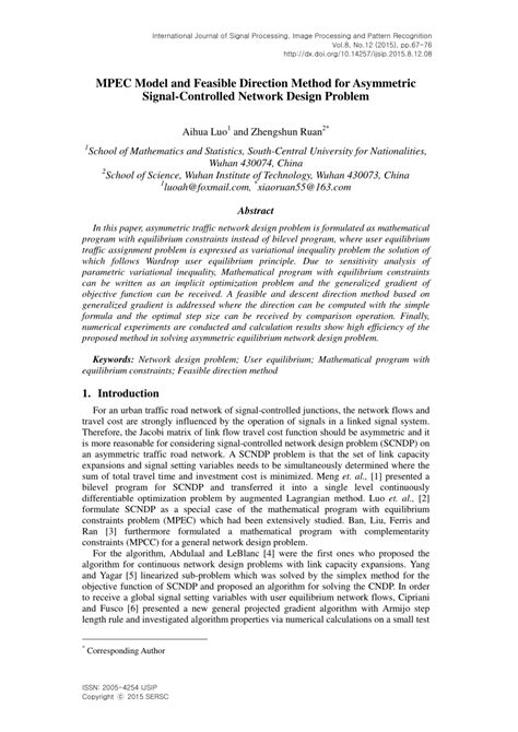 Pdf Mpec Model And Feasible Direction Method For Asymmetric Signal Controlled Network Design