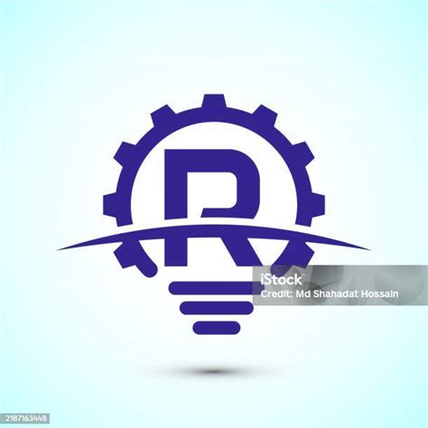 영어 알파벳 R 와 전구 톱니바퀴 기호 사진 창의적인 아이디어 로고 컨셉 가상현실에 대한 스톡 벡터 아트 및 기타 이미지 가상현실 개념 개념과 주제 Istock