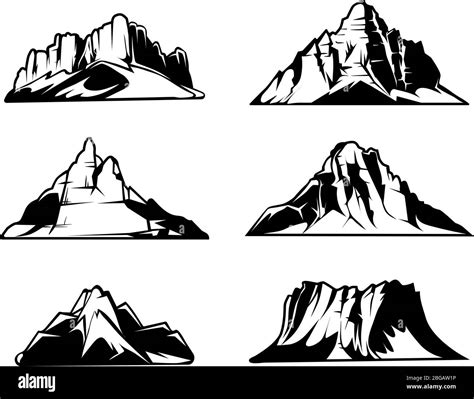 Monochrome Mountains Vector Silhouettes Snowy Mountain Ranges Outdoor