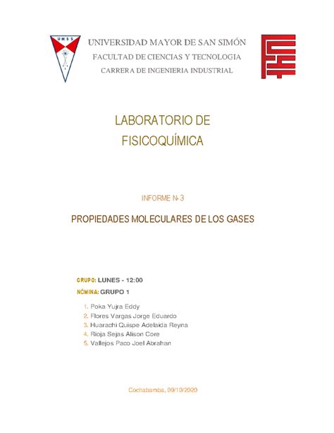 Inf 3 Laboratorio De FisicoquÍmica Informe N O 3 Propiedades