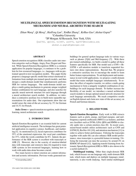 Pdf Multilingual Speech Emotion Recognition With Multi Gating