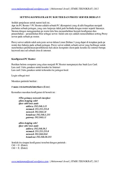 Doc Setting Konfigurasi Pc Router Dan Proxy Server Debian 5