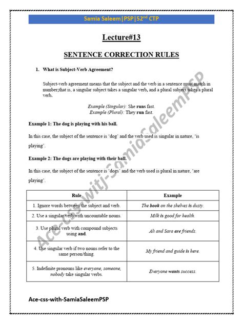 Lecture13 Sentence Correction Rules Pdf Grammatical Number Plural