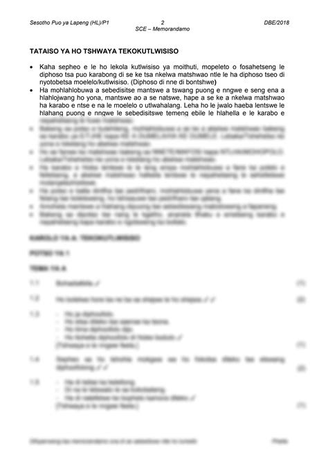 SOLUTION Sesotho Hl P1 May June 2018 Memo Studypool