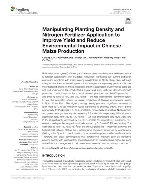 Pdf Manipulating Planting Density And Nitrogen Fertilizer Application