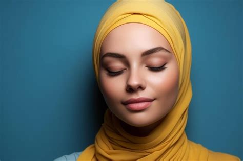 Premium Photo Portrait Of Young Woman In Headscarf With Eyes Closed