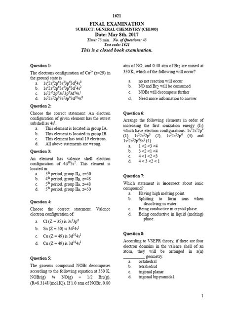 General Chemistry Practice Midterm Oisp Hk233 Pdf Atomic Orbital Electron Configuration