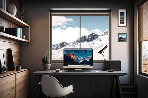 A Modern Home Office Setup With Computer On Desk With A Window