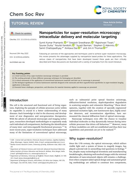 Pdf Nanoparticles For Super Resolution Microscopy Intracellular