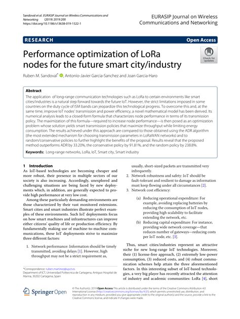 Pdf Performance Optimization Of Lora Nodes For The Future Smart Cityindustry