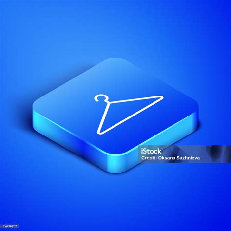 파란색 배경에 격리 된 등각 행거 옷장 아이콘입니다 은폐실 아이콘입니다 옷 서비스 기호입니다 세탁 행거 표지판입니다 파란색