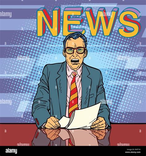 Compphft18male News Anchor Comic Cartoon Pop Art Retro Vector