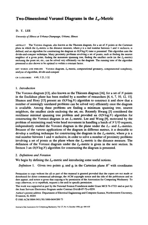 PDF Two Dimensional Voronoi Diagrams In The L