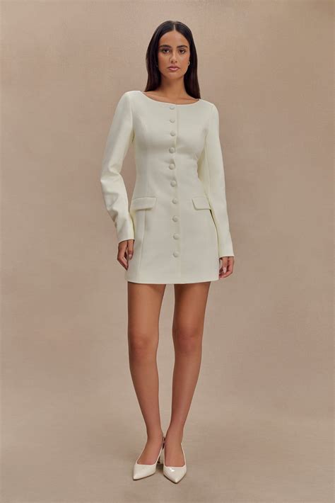 Jolie Boat Neck Suiting Mini Dress Ivory Mini Dress Dress Dress